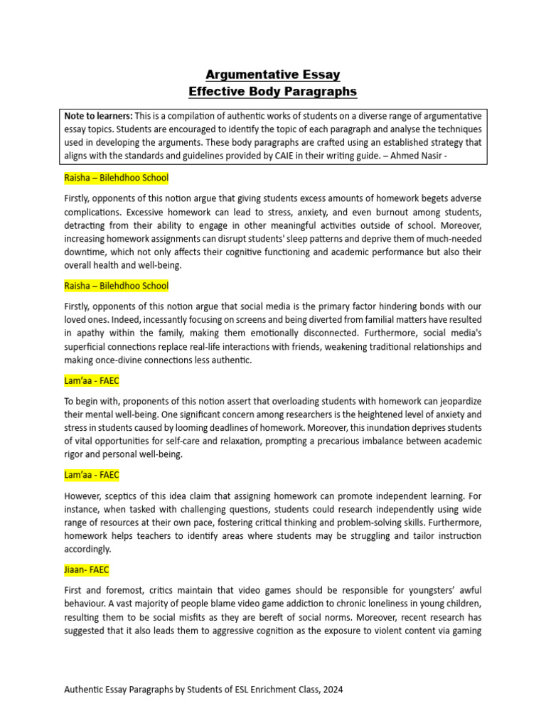 Sample Essay Body Paragraphs | PDF