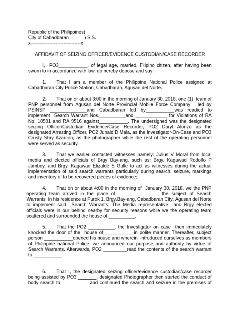 Affidavit of Seizing Officer | PDF