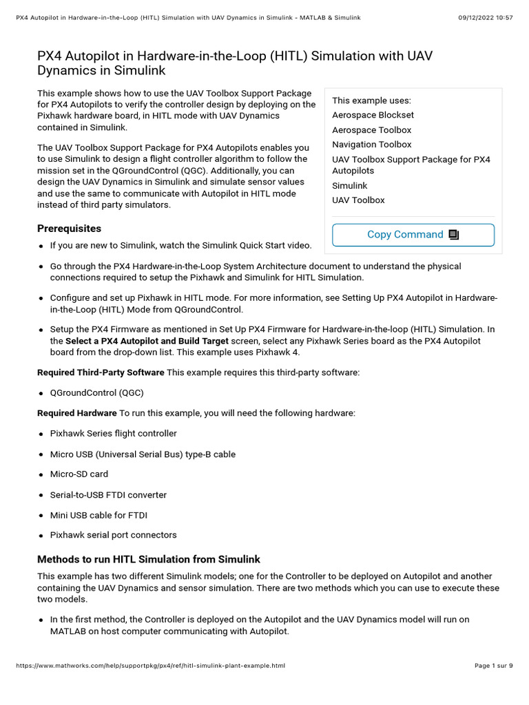 Px4 Autopilot In Hardware In The Loop Hitl Simulation With Uav Dynamics In Simulink Matlab