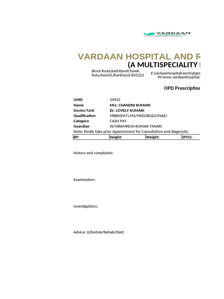 Verdan Hospital Prescription | PDF