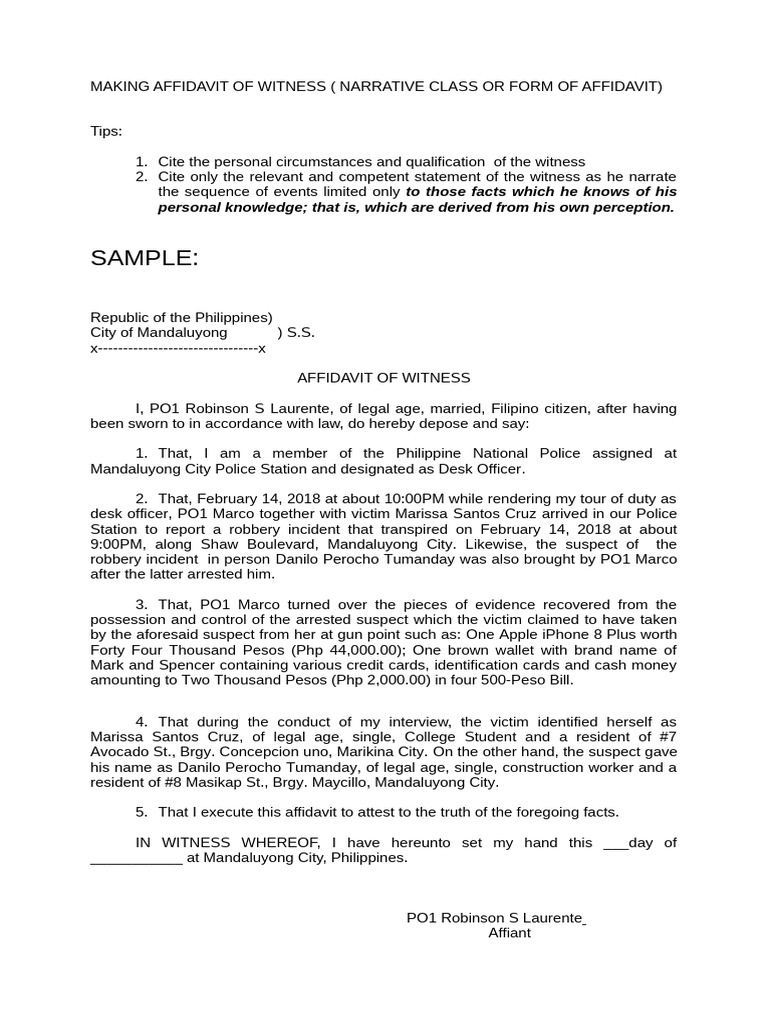 Affidavits of Witness | PDF
