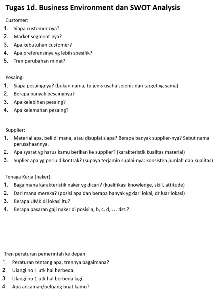Tugas 1d Business Environment Dan Swot | PDF
