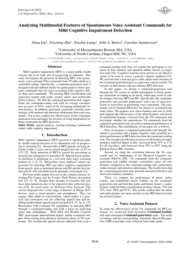 Analyzing Multimodal Features of Spontaneous Voice Assistant Commands For Mild Cognitive ...