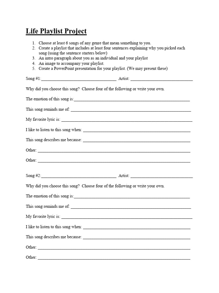 Life Playlist Project | PDF | Recorded Music | Poetry