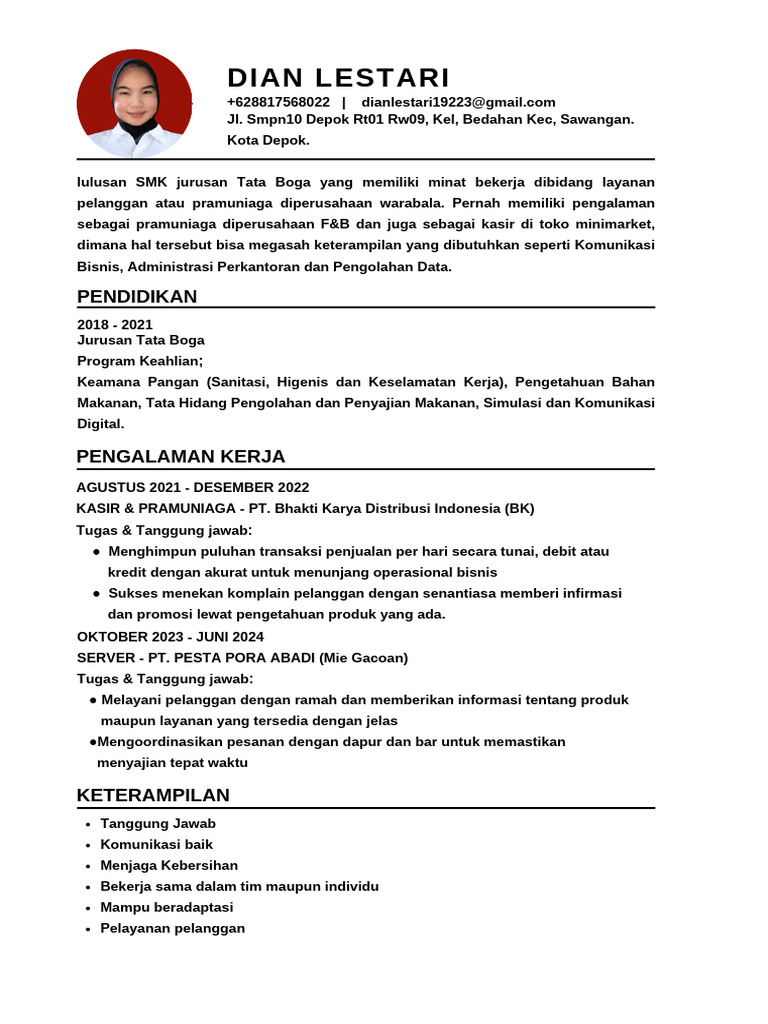 CV Dian Lestari | PDF
