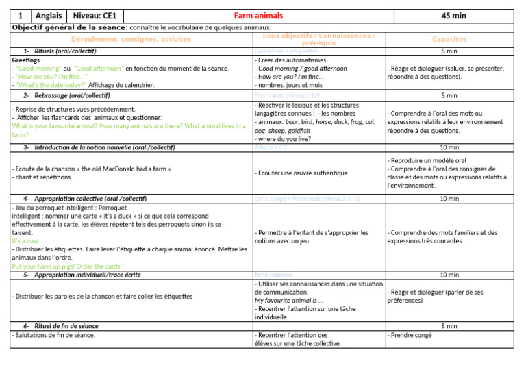 Fiche de Prep Animals1 | PDF