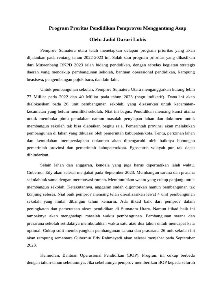Program Prioritas Pendidikan Pemprovsu Menggantang Asap | PDF