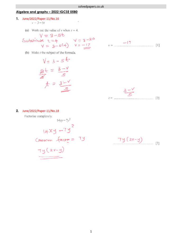 2022J Algebra and Graphs IGCSE 0580 - Solved | PDF