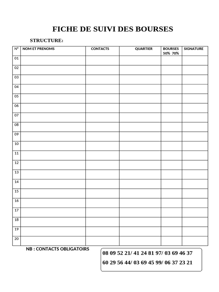Fiche de Suivi Des Bourses | PDF