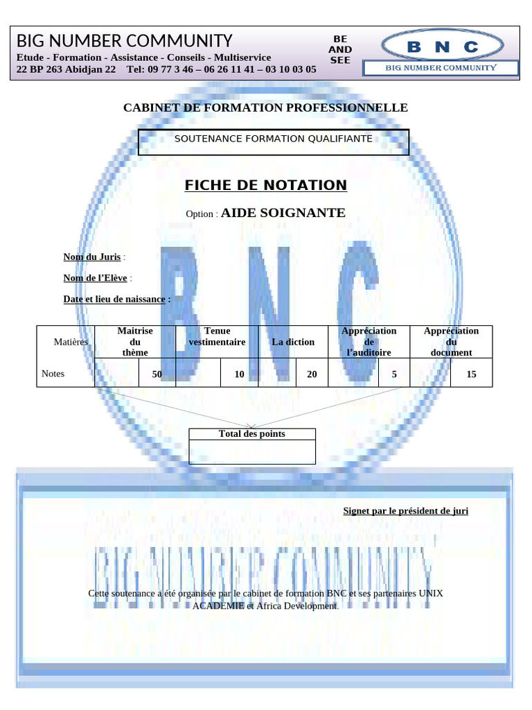 Fiche de Notation Soutenance Formation Qualifiante | PDF