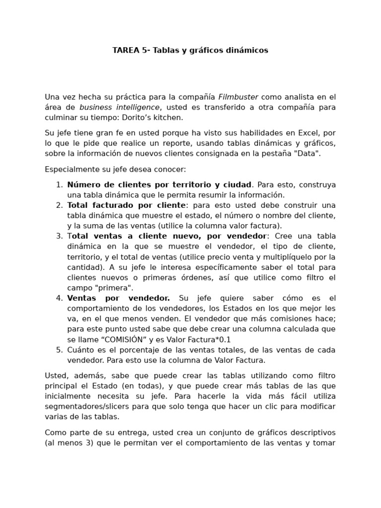 TAREA 5 - Tablas y Gráficos Dinámicos | PDF