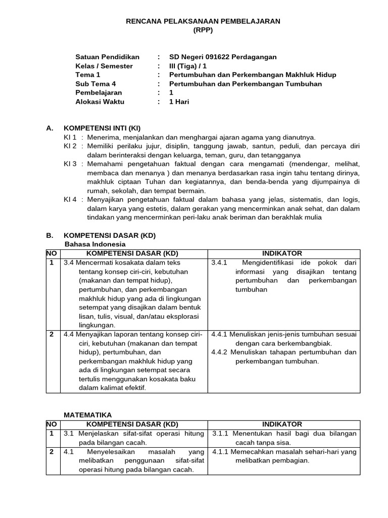 RPP K3 TEMA 1 ST 4 REV. 2018 Literasi | PDF