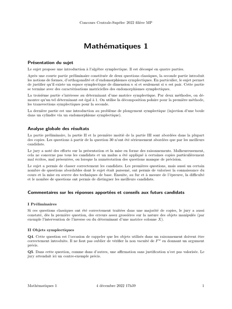 Correction Math1 2022 | PDF