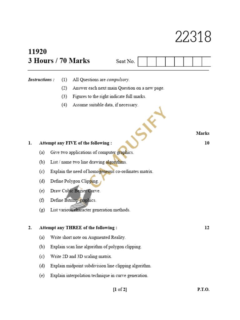 Computer Graphics Exam Questions Guide | PDF | 2 D Computer Graphics ...