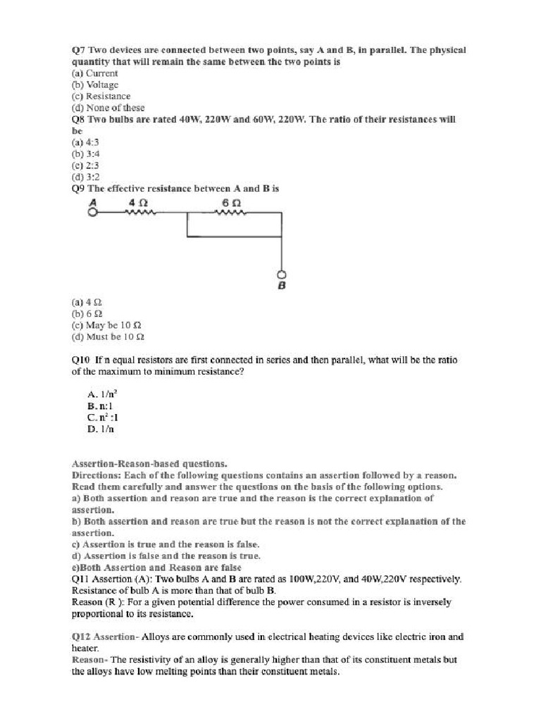 Electricity Assignment Class 10th | PDF