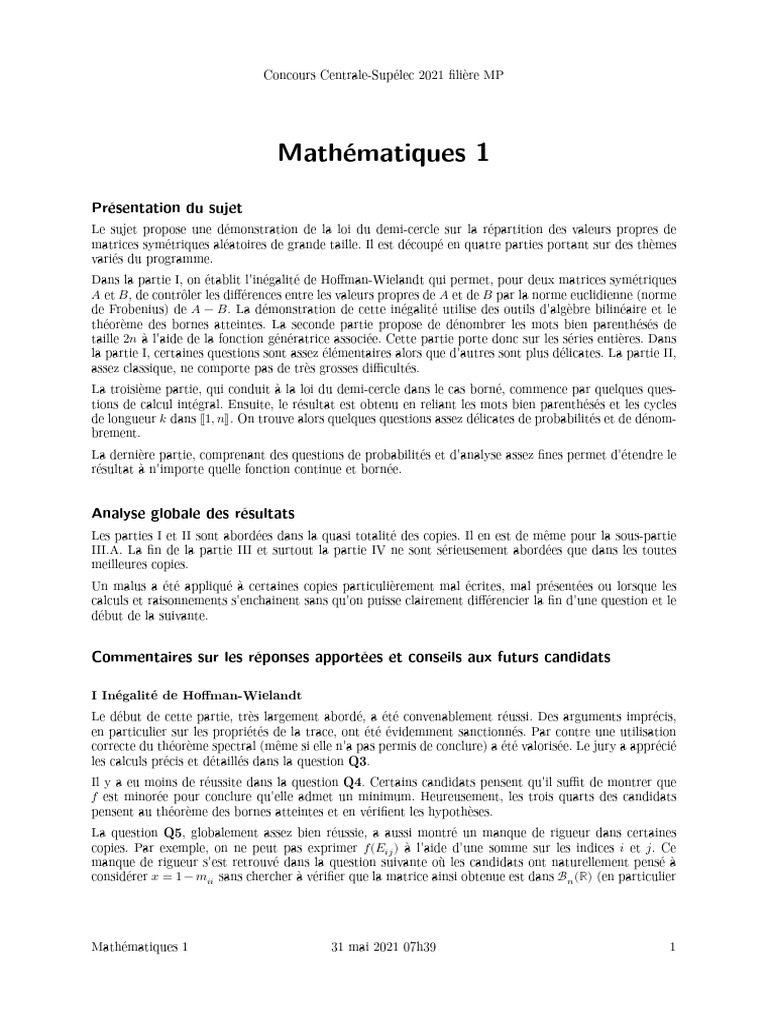 Correction Math1 2021 | PDF