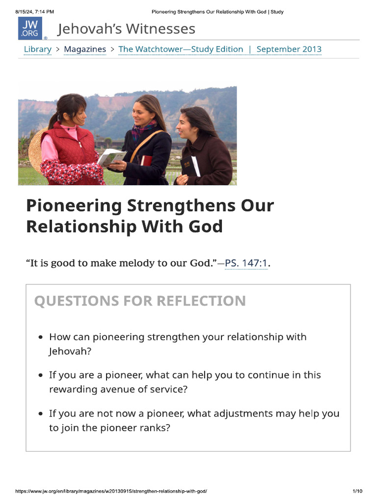 Pioneering Strengthens Our Relationship With Jehovah | PDF