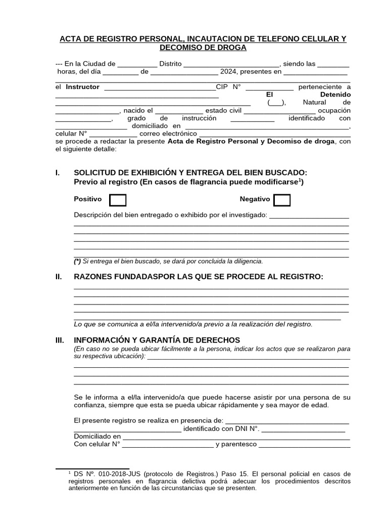 Acta de Registro Personal y Decomiso Formato Practico Yury Toscano ...