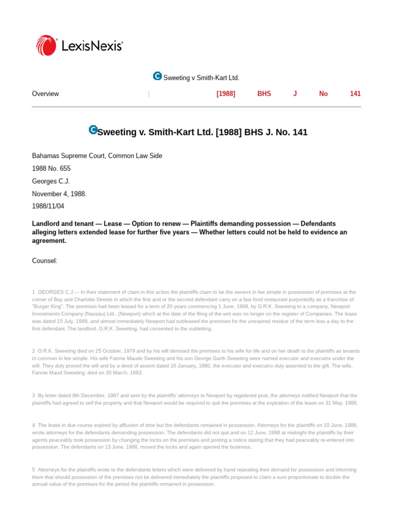 Sweeting v. Smith-Kart Ltd. (1988) BHS J. No. 141 | PDF