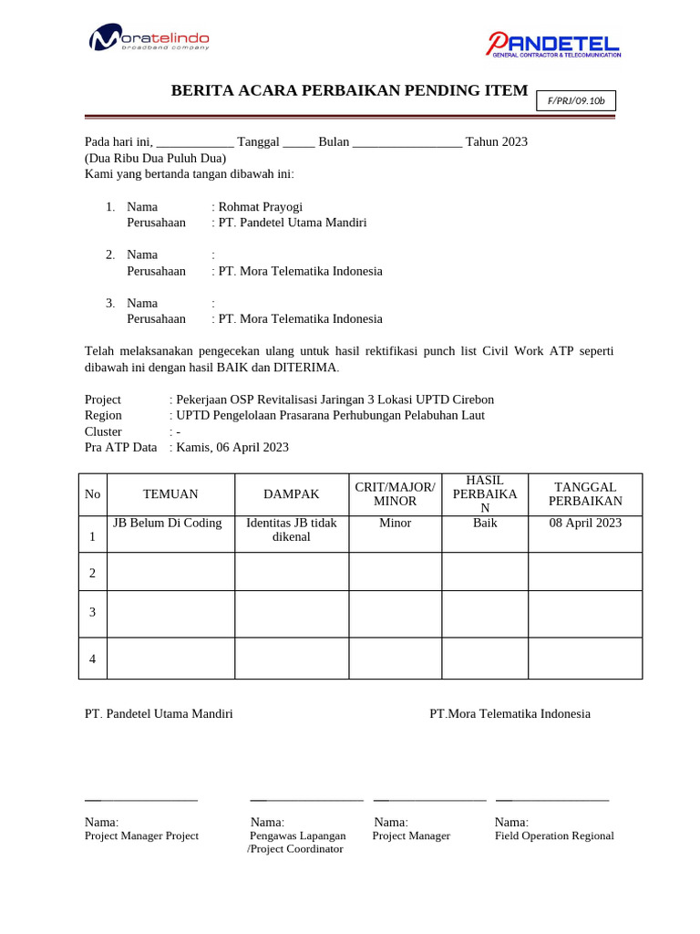 16.2. Berita Acara Perbaikan Pending Item UPTD Laut | PDF