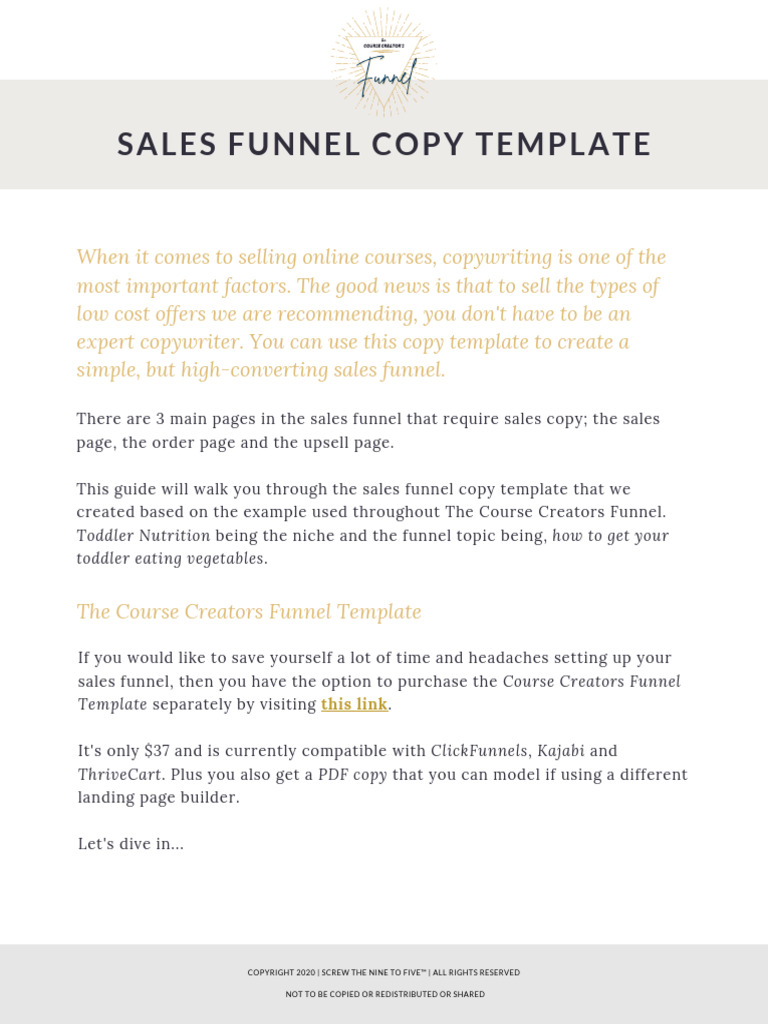Sales Funnel Copy Template Sales Page | PDF | Copyright | Cognition