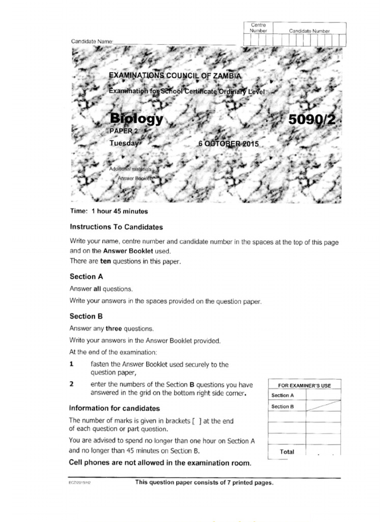 2015 Biology Paper 2 Past Paper-1 | PDF