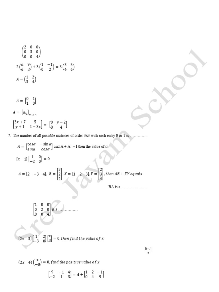 Grade 12 Matrices Practice Question | PDF
