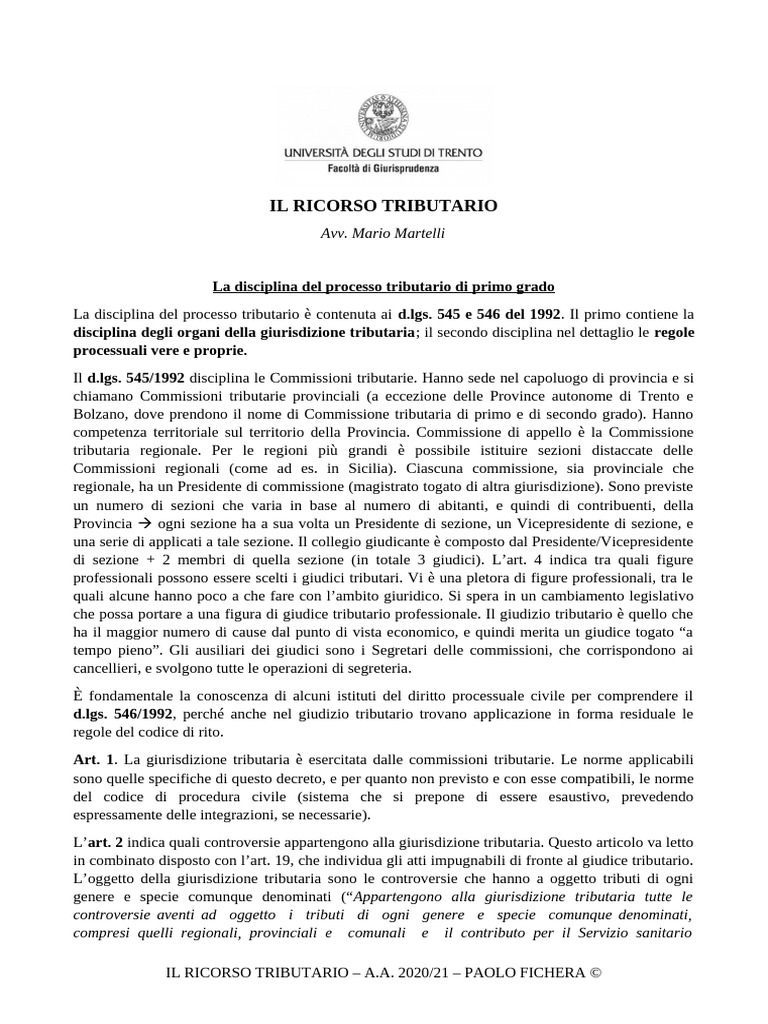 Il Ricorso Tributario | PDF
