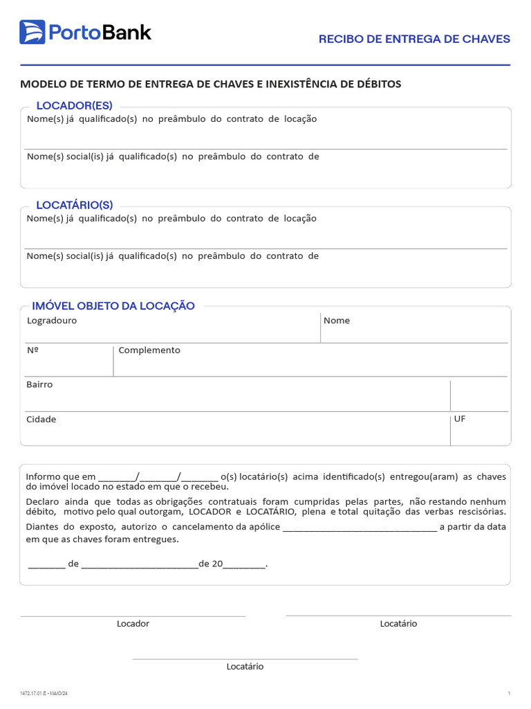 MODELO DE TERMO DE ENTREGA DE CHAVES E INEXISTÊNCIA DE DÉBITOS | PDF
