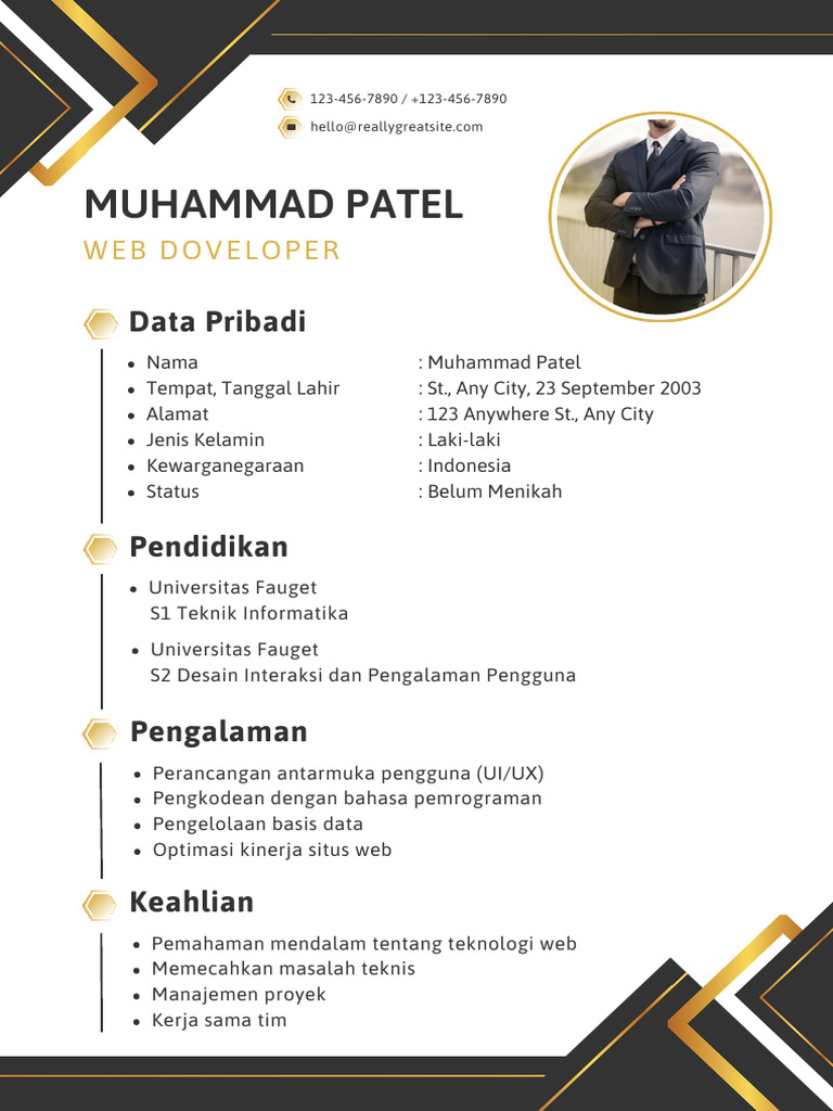 Hana Creative Studio - Putih Hitam Emas Profesional Modern CV Resume Riwayat Hidup | PDF