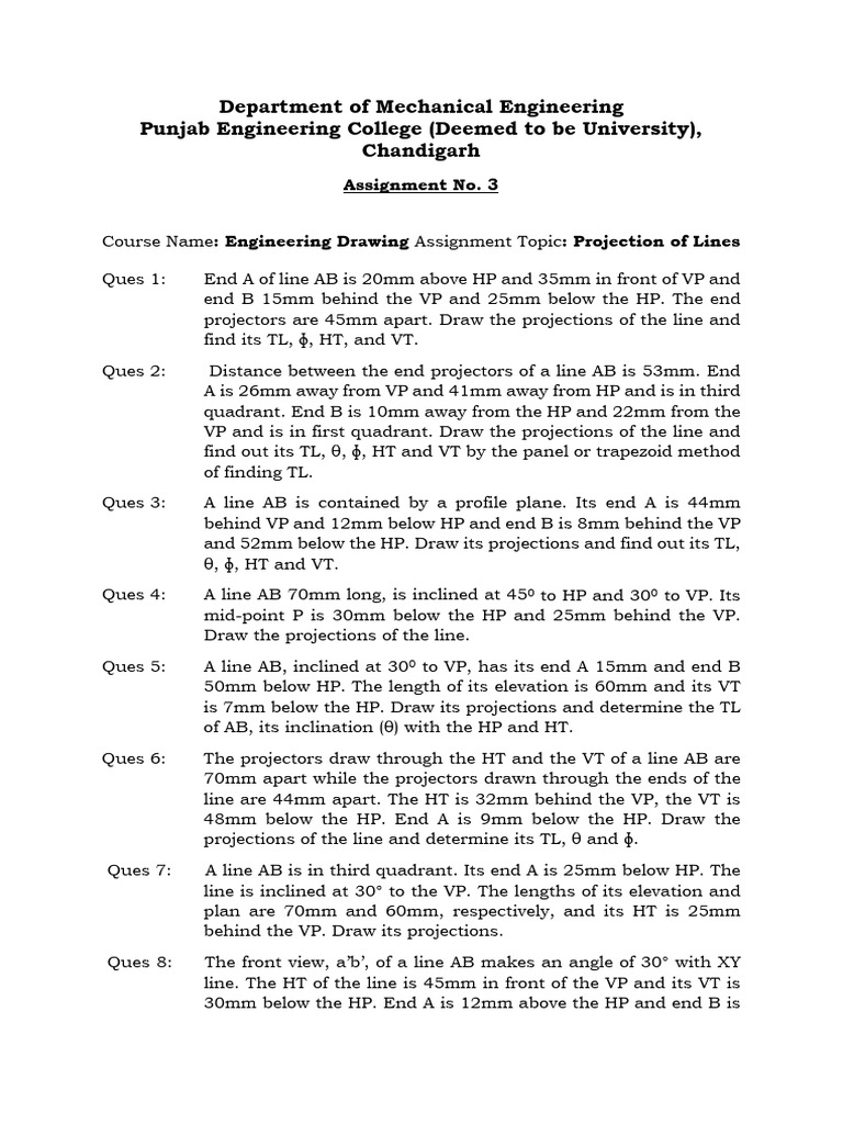 Assignment 3 Projection Of Lines Pdf