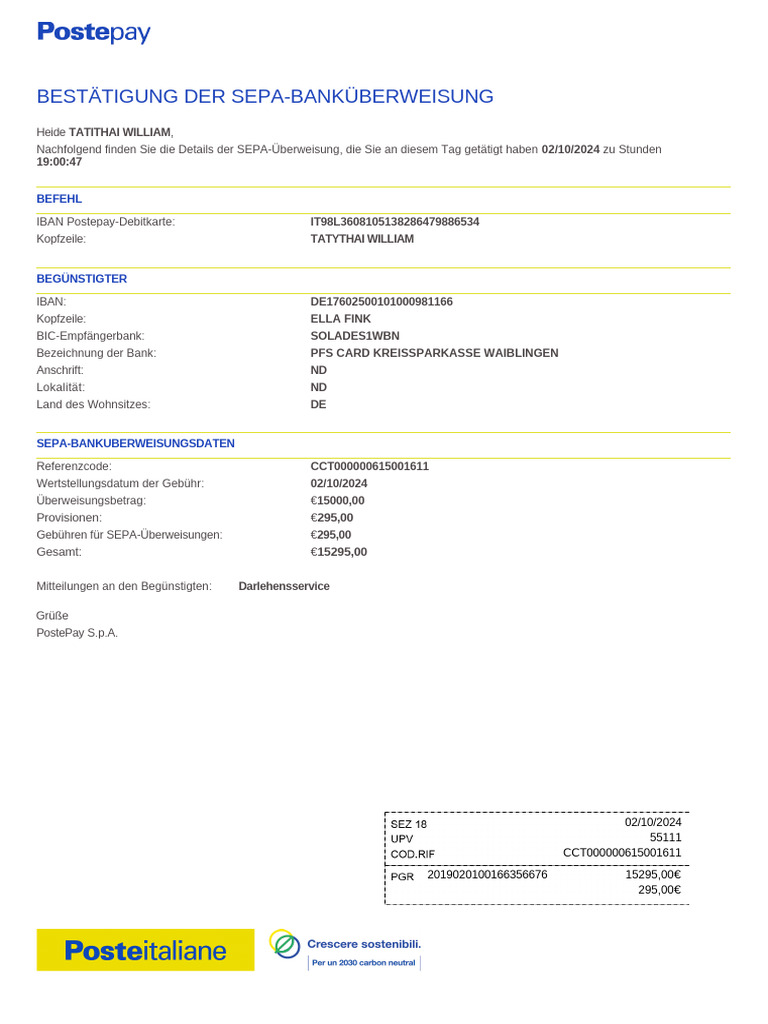 Quittung - Banküberweisung - Ella Fink | PDF
