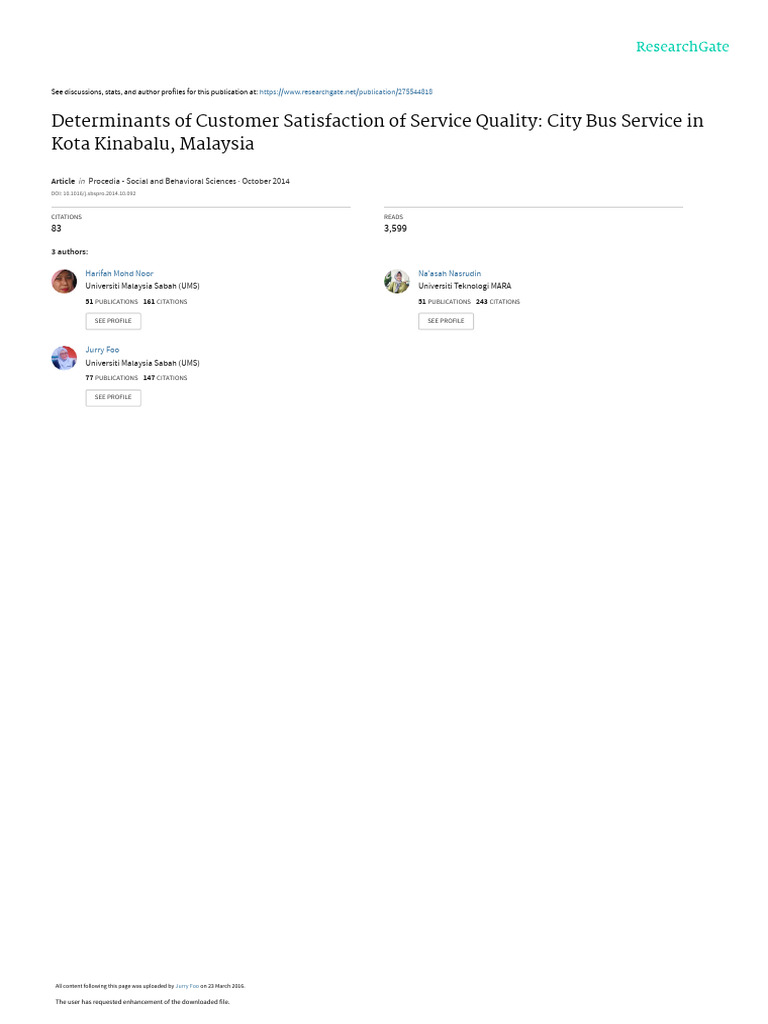 Determinants of Customer Satisfaction of Service Q | PDF