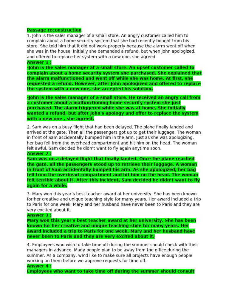 Passage Reconstruction Answers | PDF