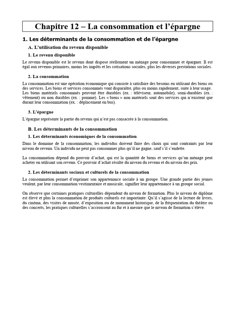 146 12 La Consommation Et L Epargne | PDF