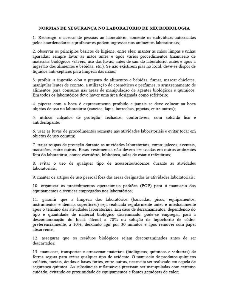 Normas de Seguran-A No Laborat-Rio de Microbiologia | PDF
