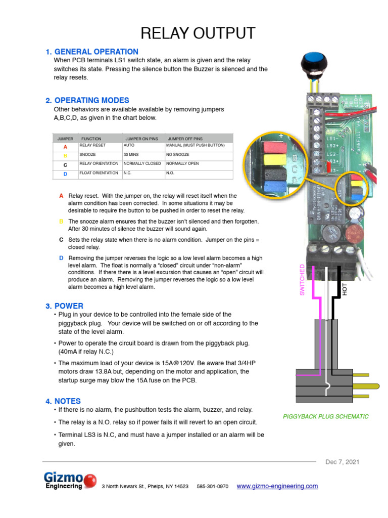 Instructions Relay Level Controller PCB | PDF