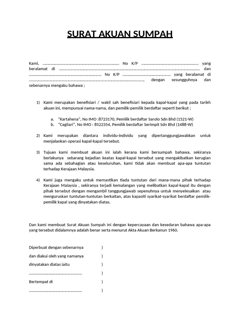 Format Surat Akuan Sumpah Kapal | PDF