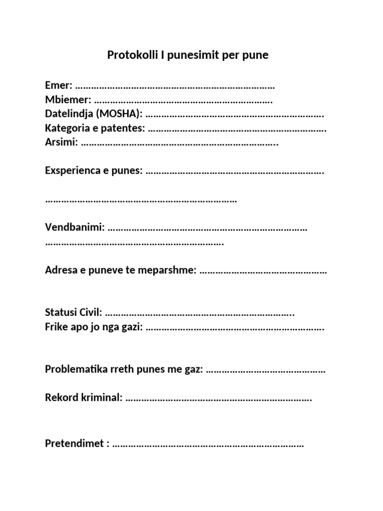Protokolli I Punesimit Per Pune | PDF