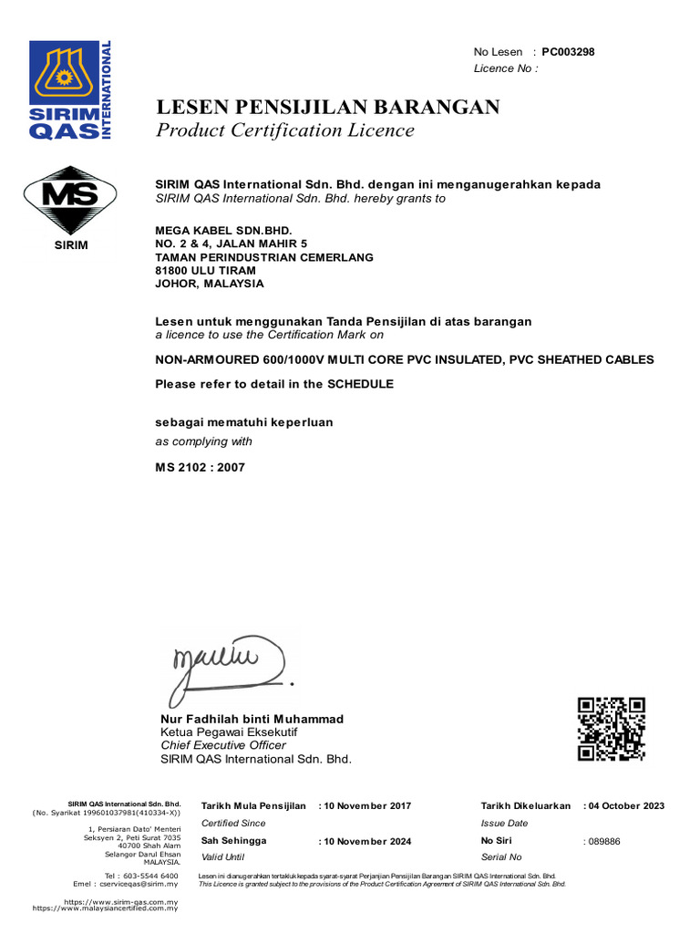 Sijil SIRIM (Small Wire) | PDF