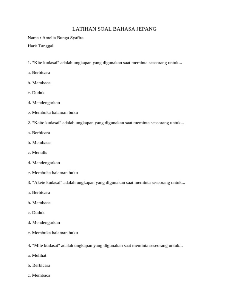 Latihan Soal Bahasa Jepang | PDF