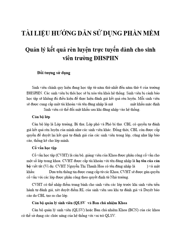 Tai Lieu Huong Dan Su Dung Phan Mem DRL - CVHT - QLSV | PDF
