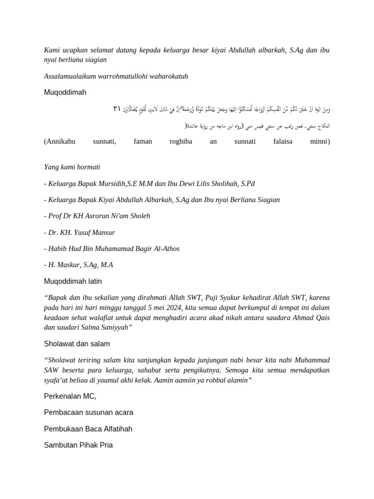 Teks MC Pernikahan | PDF