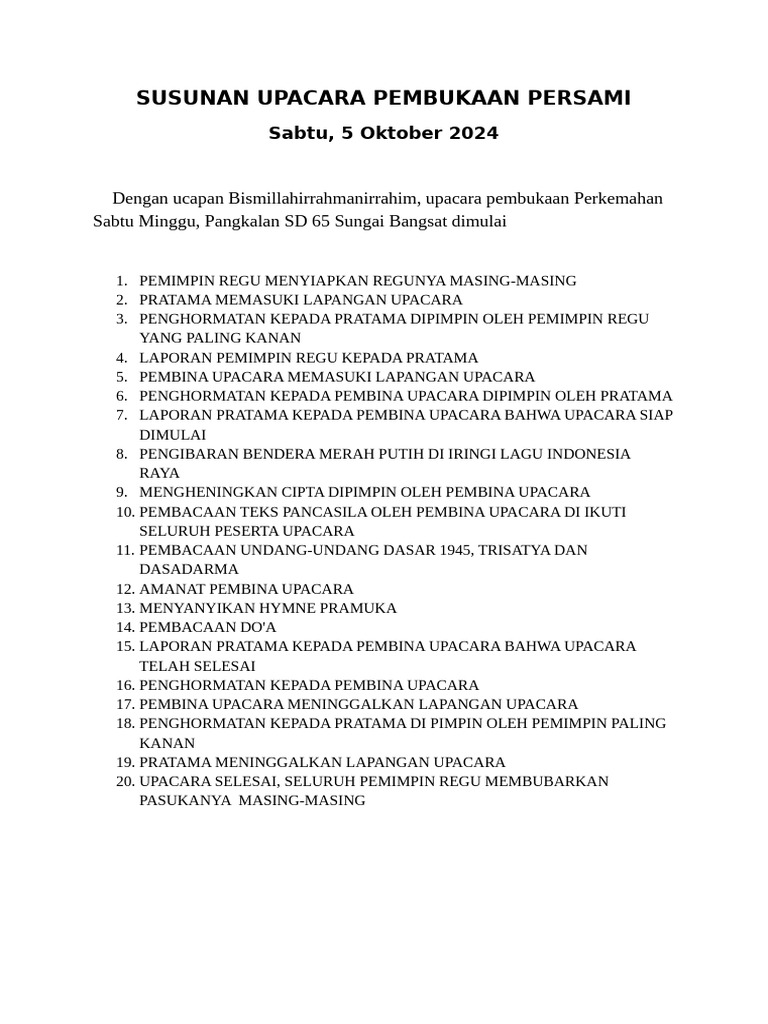 SUSUNAN ACARA PERSAMI | PDF