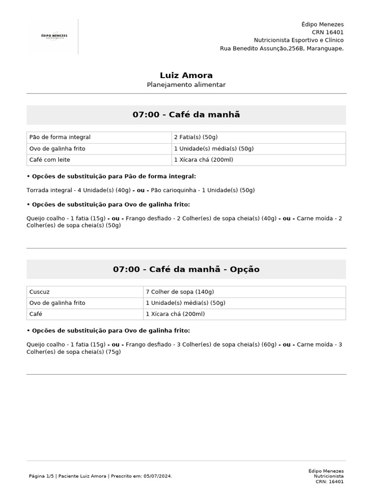 Plano Alimentar - Luiz Amora | PDF