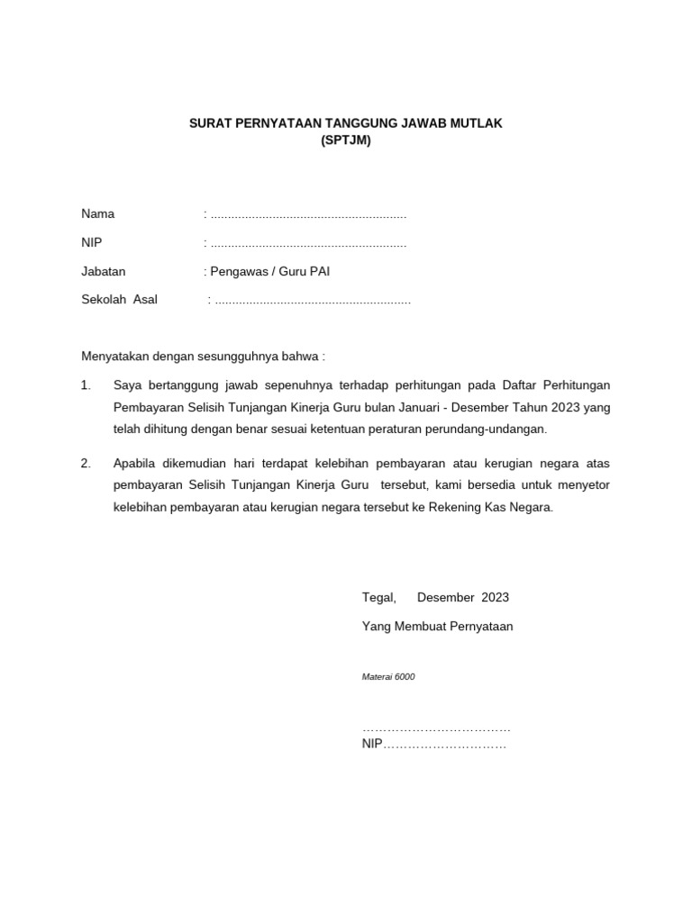 Form SPTJM Tukin Desember | PDF