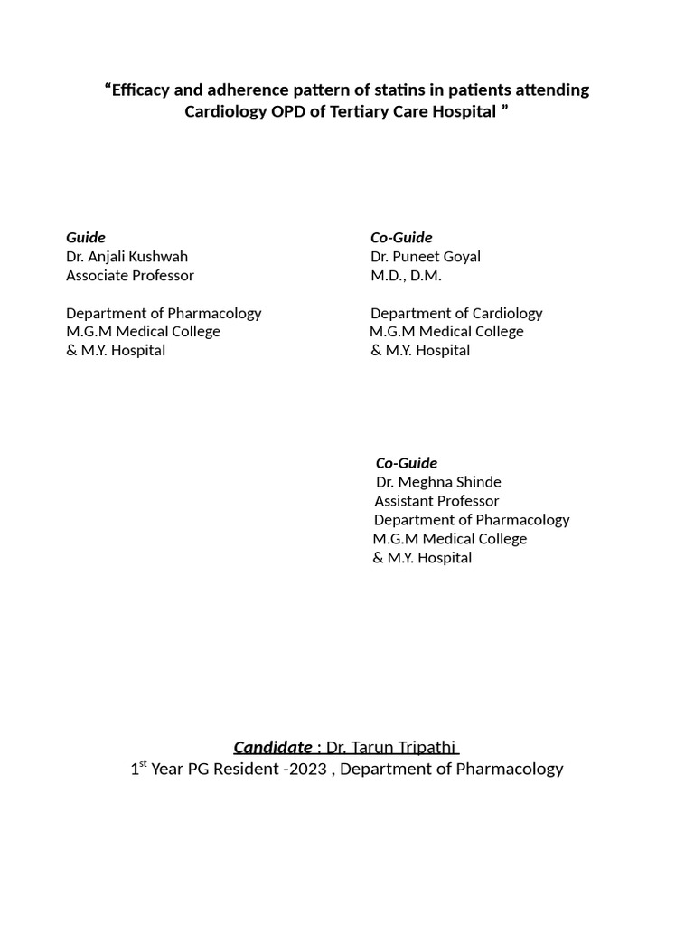 Efficacy and Adherence Pattern of Statins in Patients Attending ...