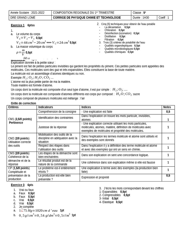 CORRIGE PCT 5E | PDF