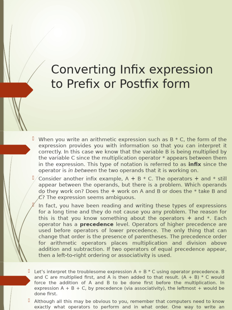 Converting Infix Expression to Prefix or Postfix Form | PDF