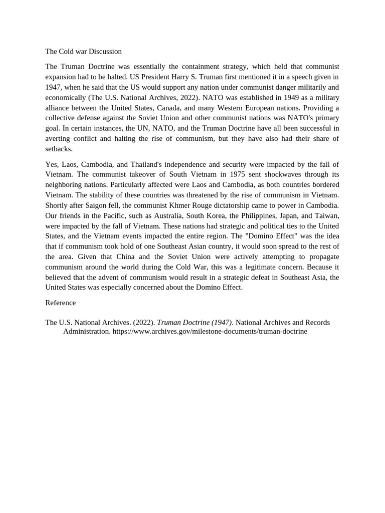 The Cold war Discussion | PDF